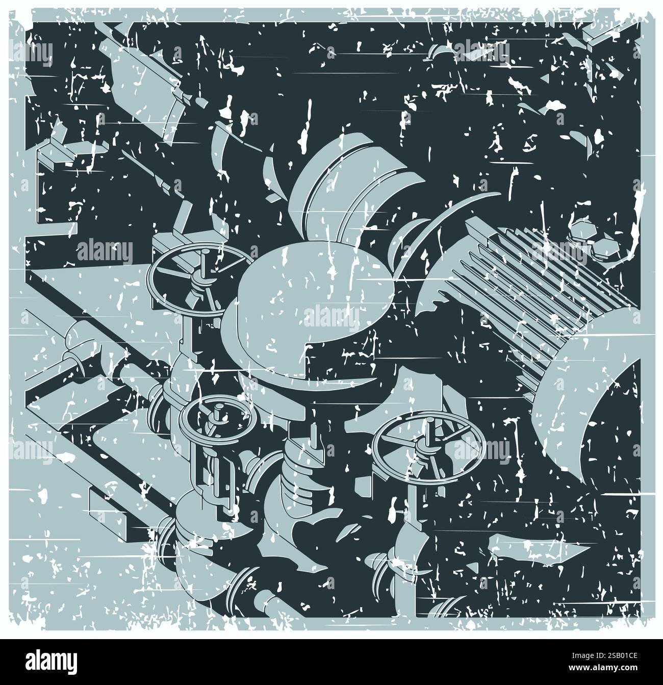 Stylized vector illustration of a gas compressor close-up retro poster ...