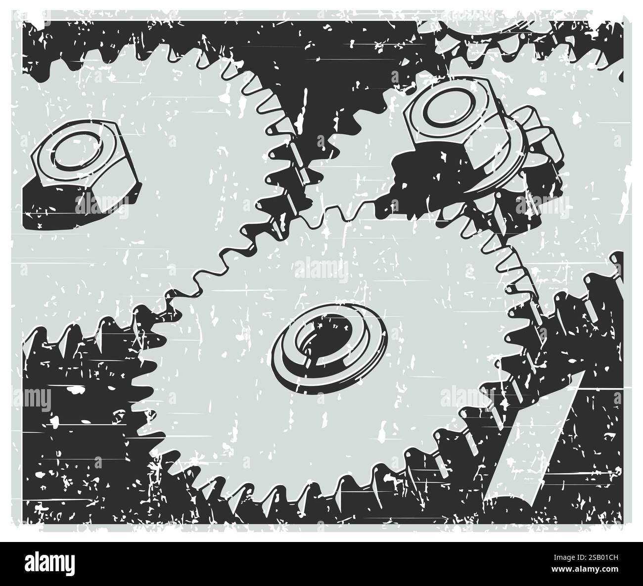 Stylized vector illustration of a mechanisms close-up retro poster ...