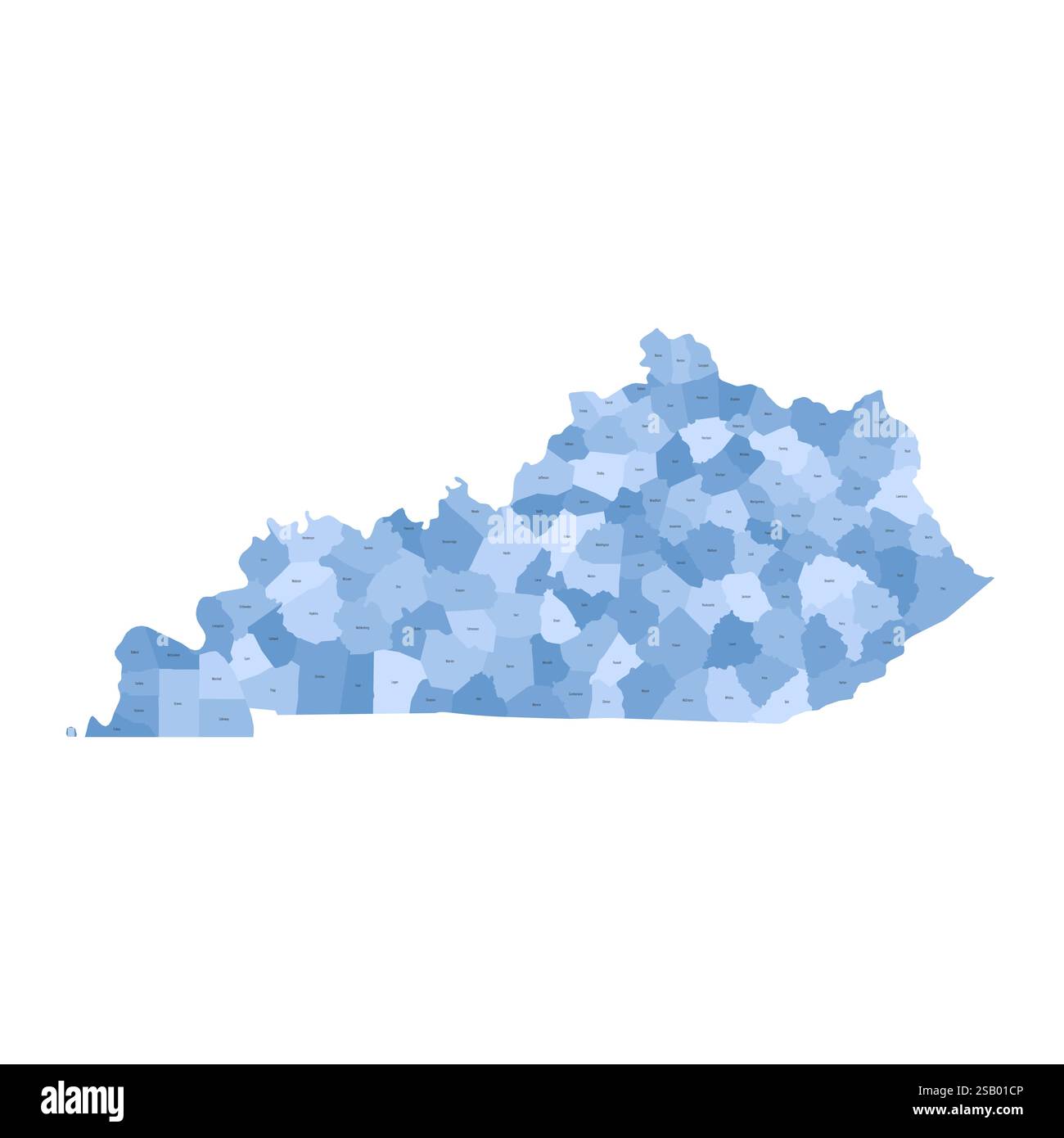 Kentucky, KY - detailed political map of US state. Administrative map ...