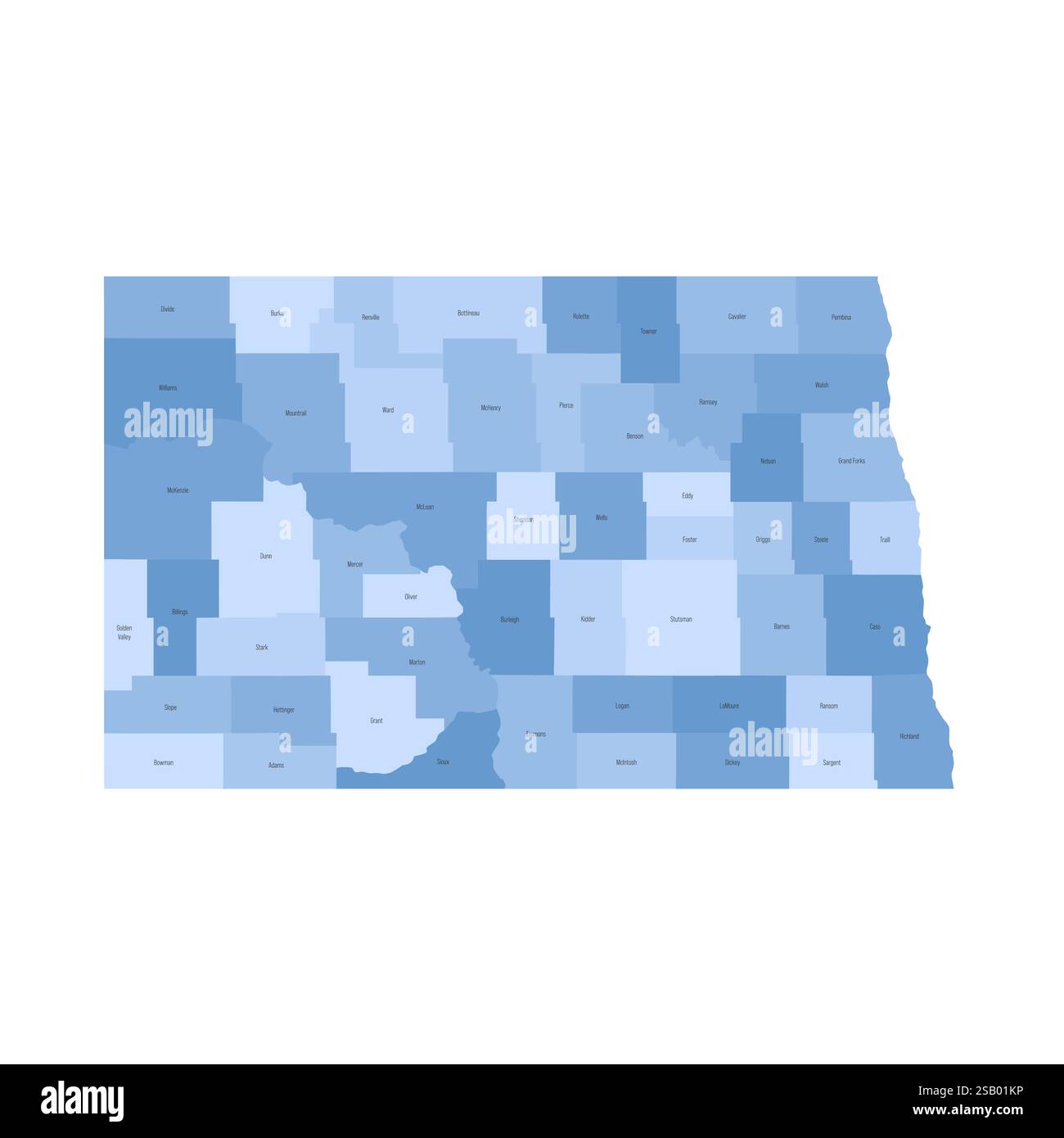 North Dakota, ND - detailed political map of US state. Administrative ...