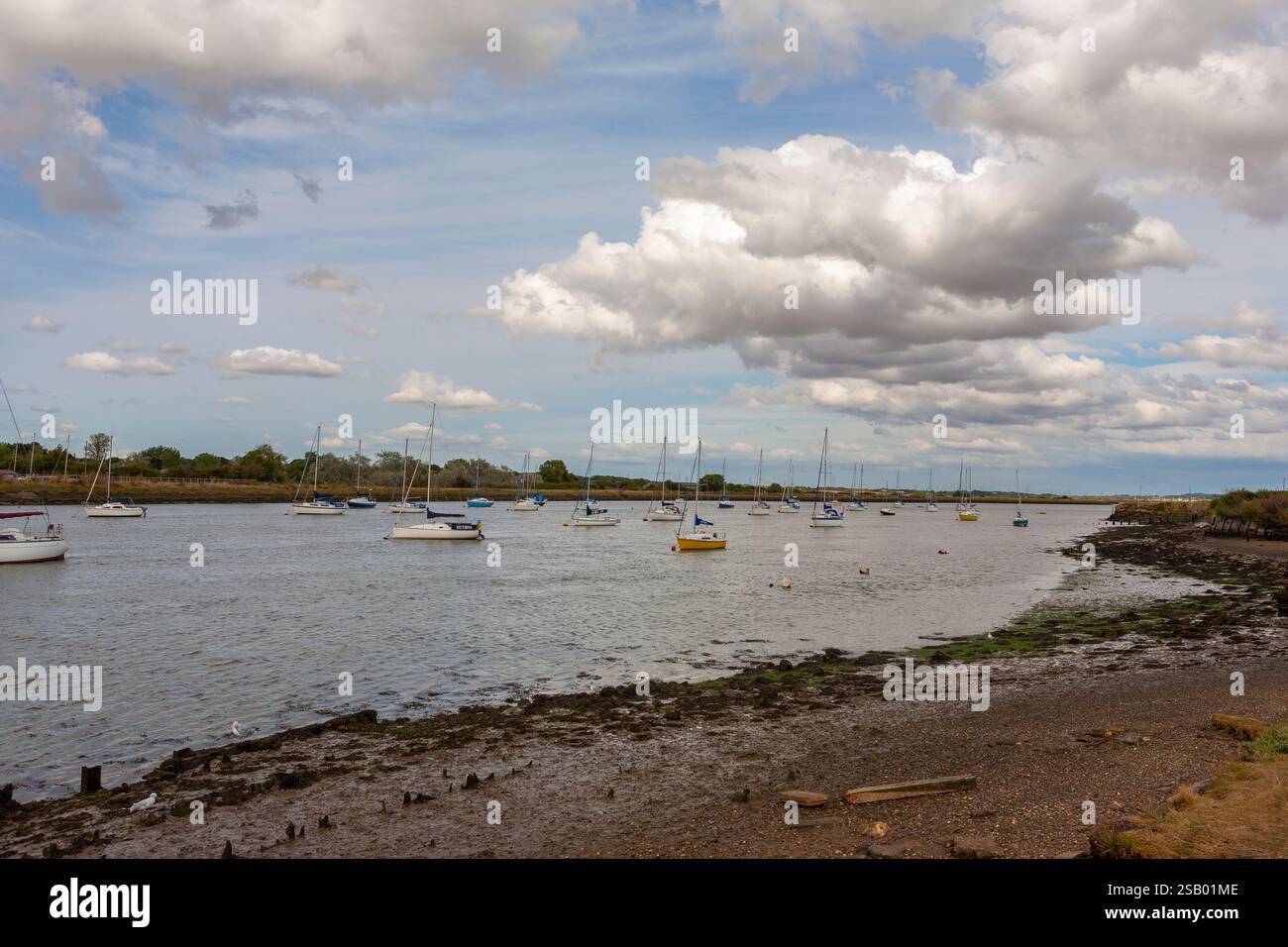 The River Crouch at Hullbridge, Essex, UK at half-tide, looking ...