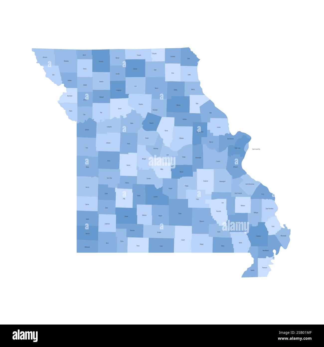 Missouri, MO - detailed political map of US state. Administrative map ...
