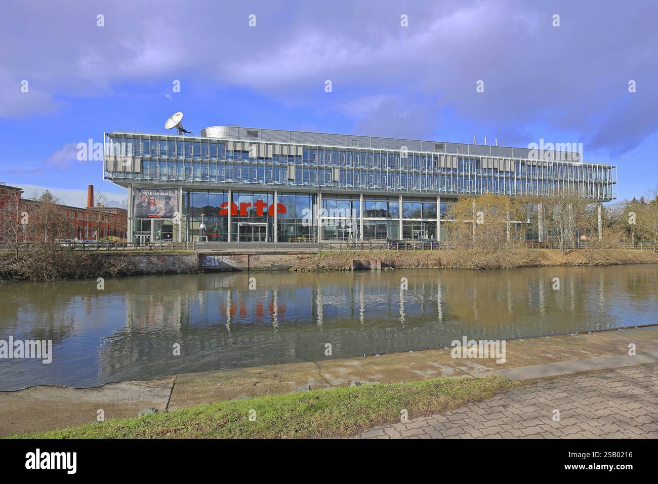 Modern building of the broadcasting station Arte of ARD and ZDF at the ...
