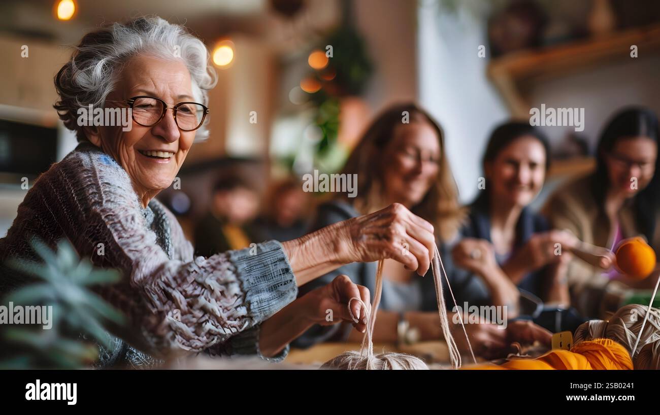 In a cozy,inviting setting,an elderly woman with a warm smile is seen ...