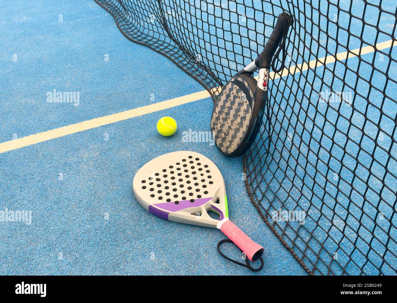 padel tennis racket sport court and balls Stock Photo - Alamy