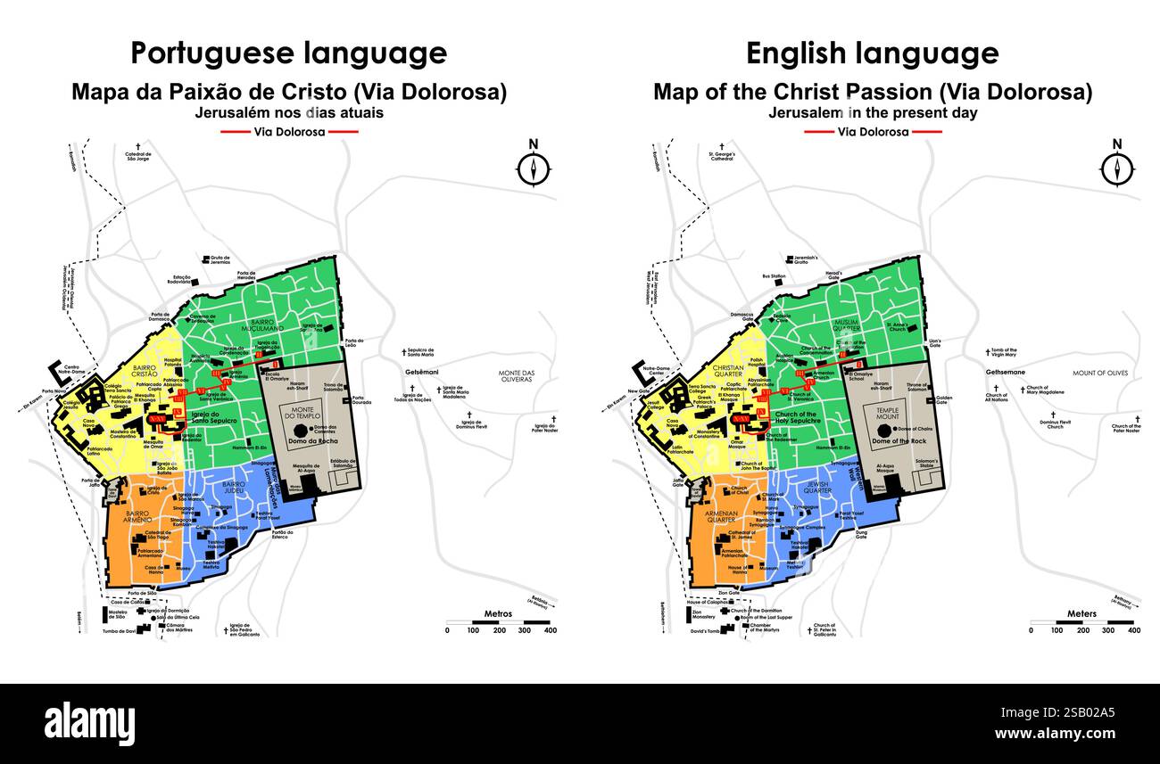 Map of the Christ Passion, Via Crucis, Via Dolorosa, Stations of the ...