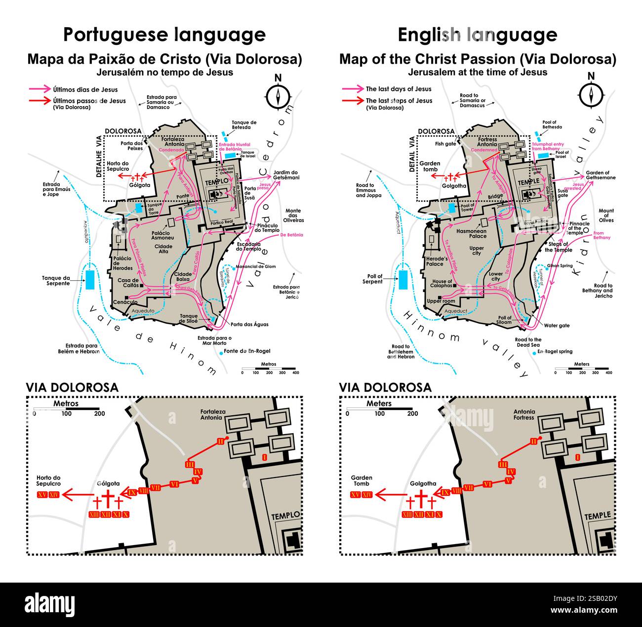 Map of the Christ Passion, Via Crucis, Via Dolorosa, Stations of the ...