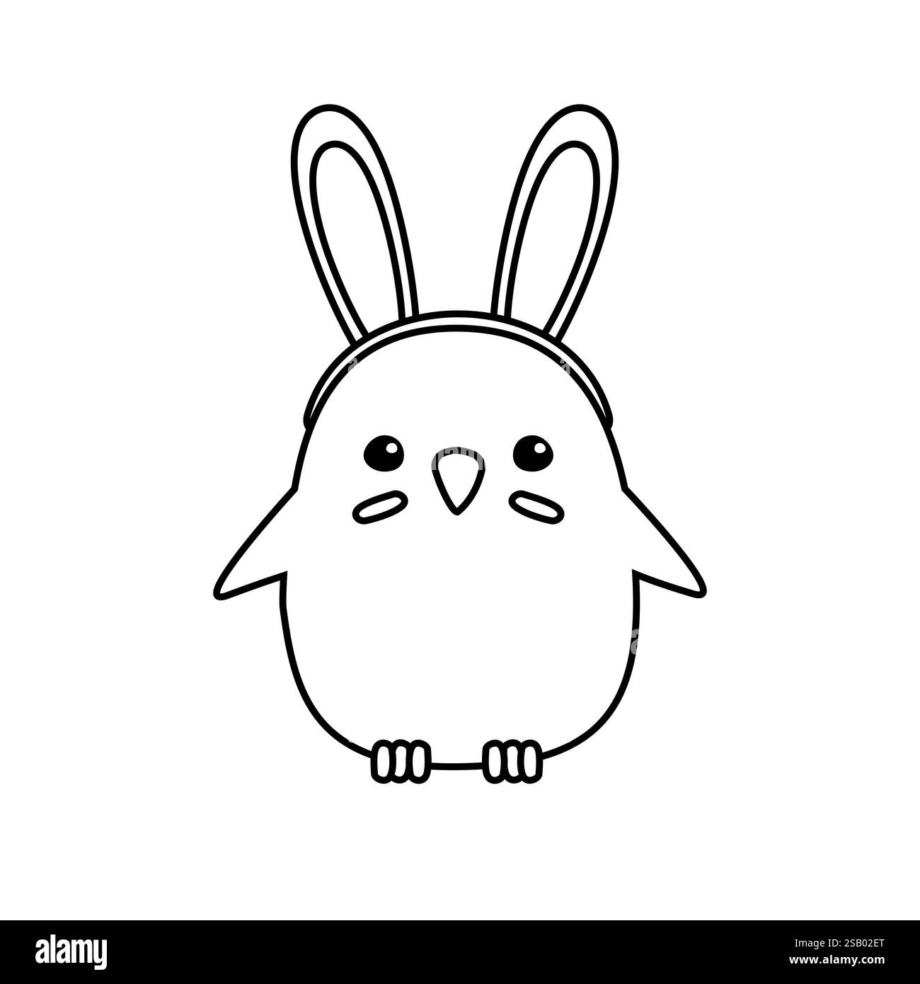 Vector hand drawn doodle flat easter chick with rabbit ears isolated on ...