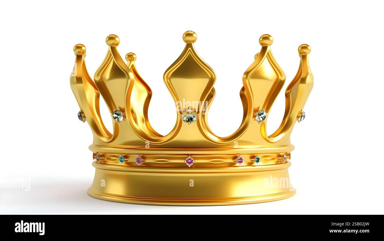 This stunning 3D golden crown icon is adorned with a dazzling array of ...