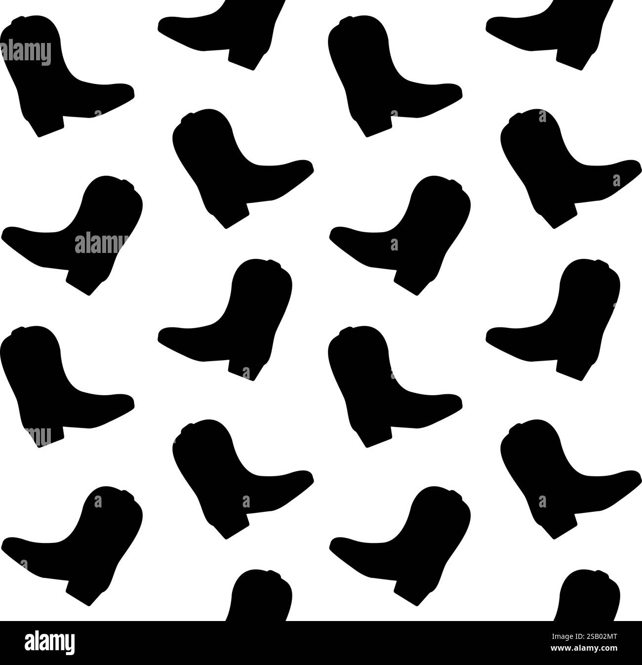 Vector seamless pattern of flat cowboy boot silhouette isolated on ...