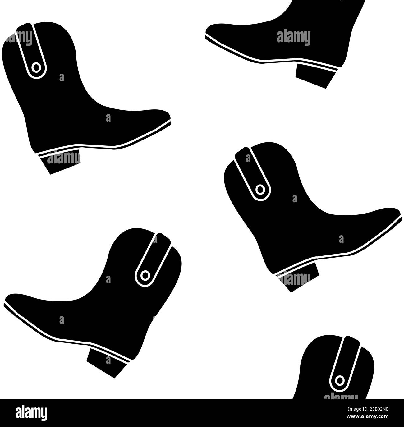 Vector seamless pattern of flat black cowboy boot isolated on white ...