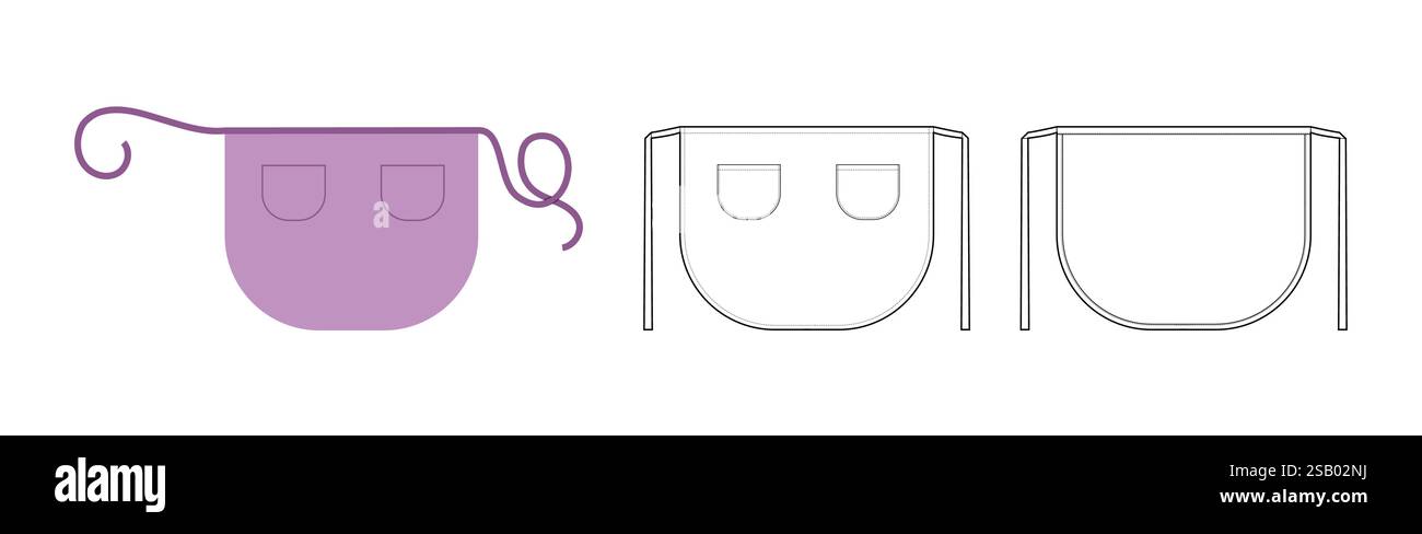 Set of Maid Aprons Scalloped technical fashion illustration. uniform ...