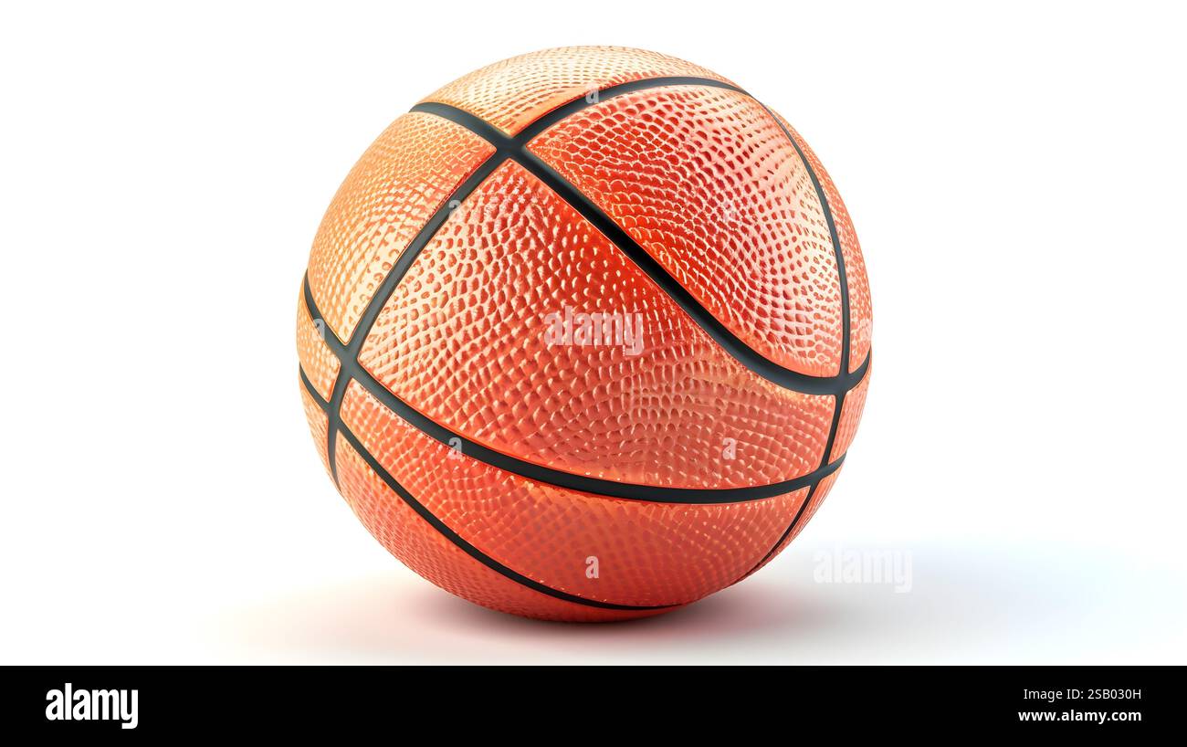 This 3D render depicts a basketball with a highly textured surface ...