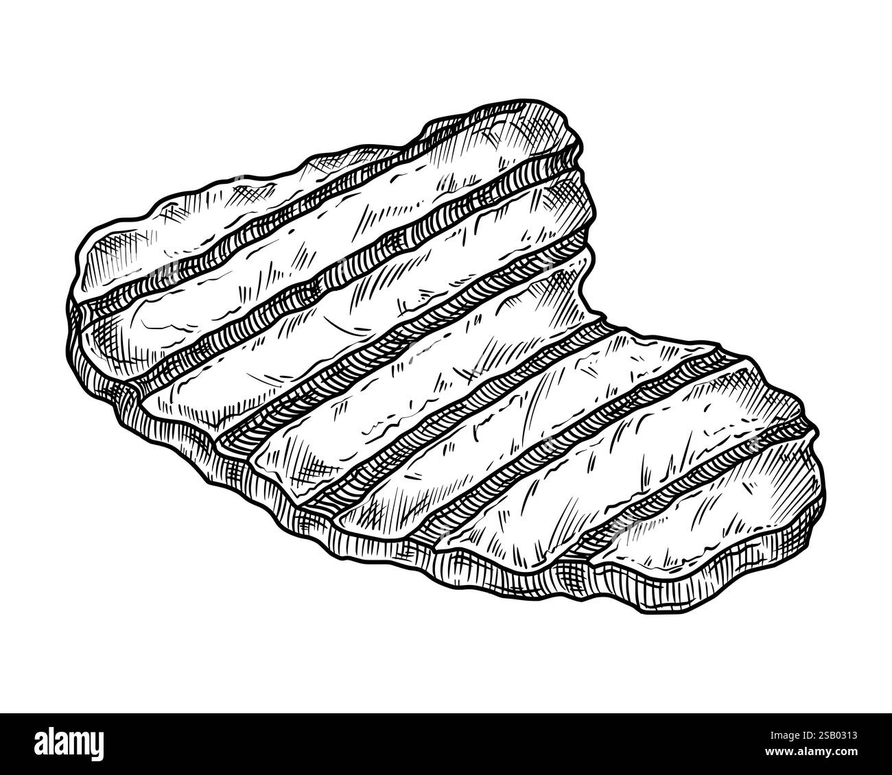 Grilled beef steak food illustration in the graphic line art style ...