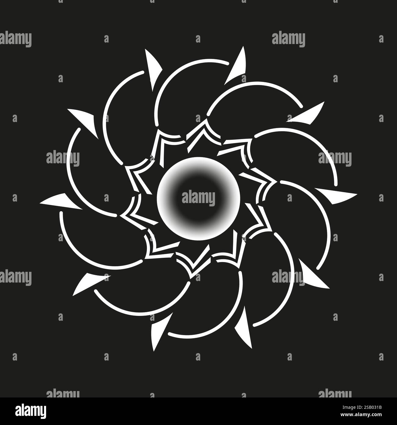 Abstract floral symbol. Circular geometric shape. Symmetrical black ...