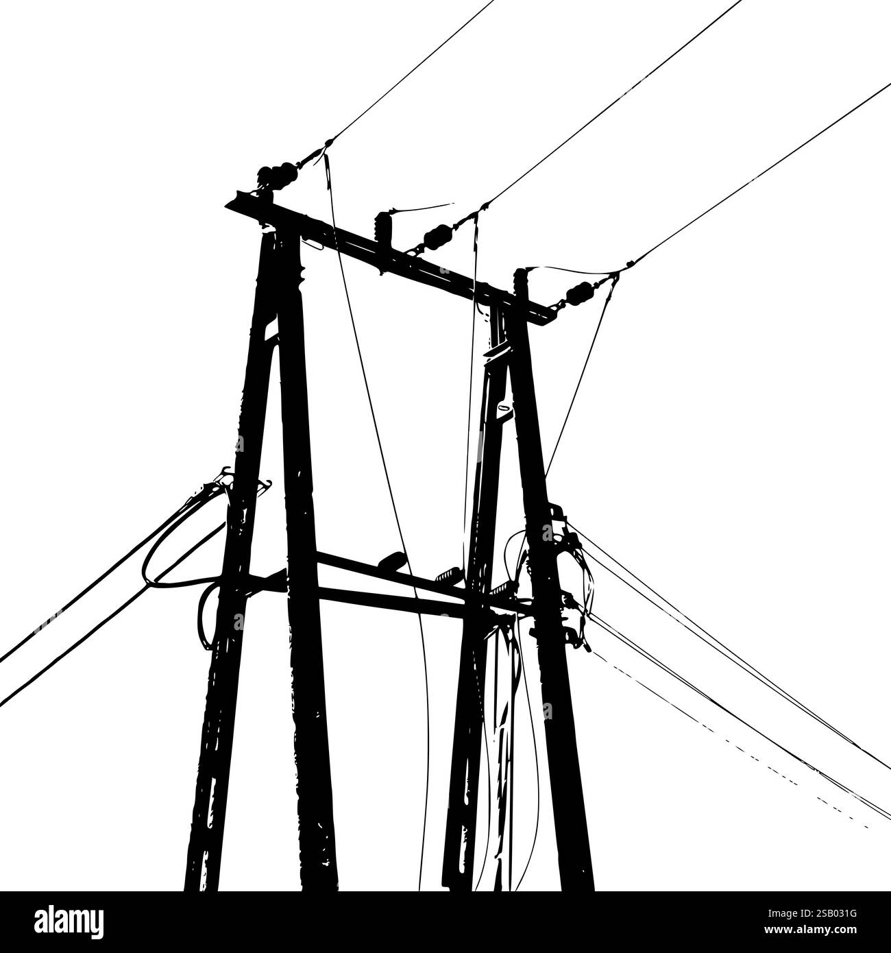 Black and white utility pole silhouette. Isolated graphics of electric ...