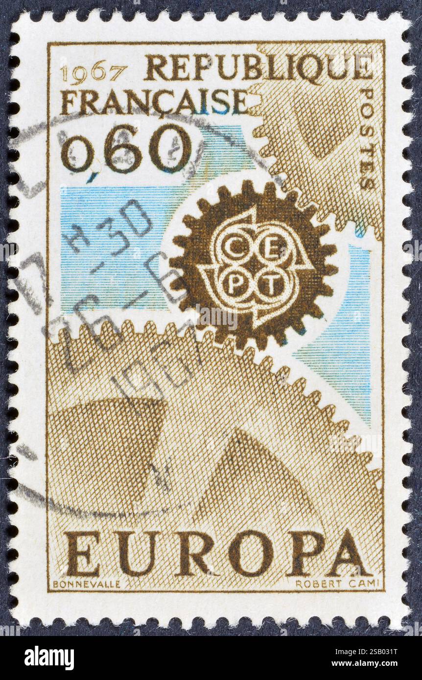 Cancelled postage postage stamp printed by France, that shows Europa C ...