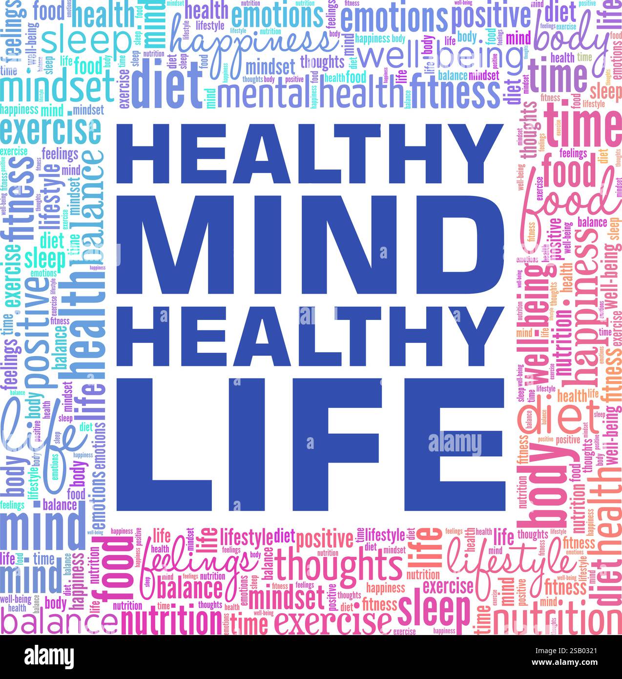 Healthy Mind Healthy Life word cloud conceptual design isolated on ...