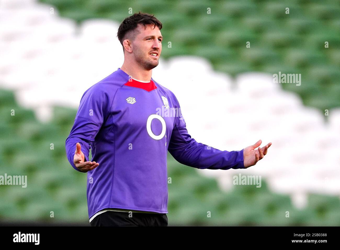 England's Tom Curry during the captain's run at the Aviva Stadium in ...