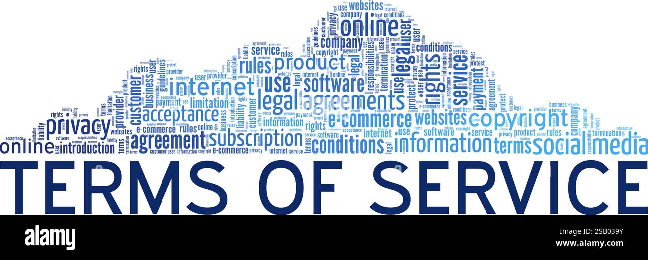 TOS - Terms of Service word cloud conceptual design isolated on white ...