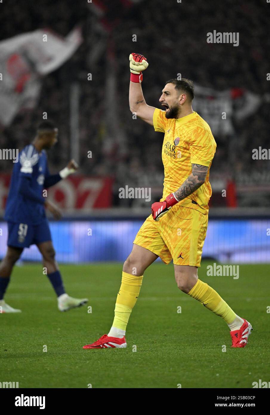 Goal celebration Goalkeeper Gianuigi Donnarumma FC Paris Saint-Germain ...