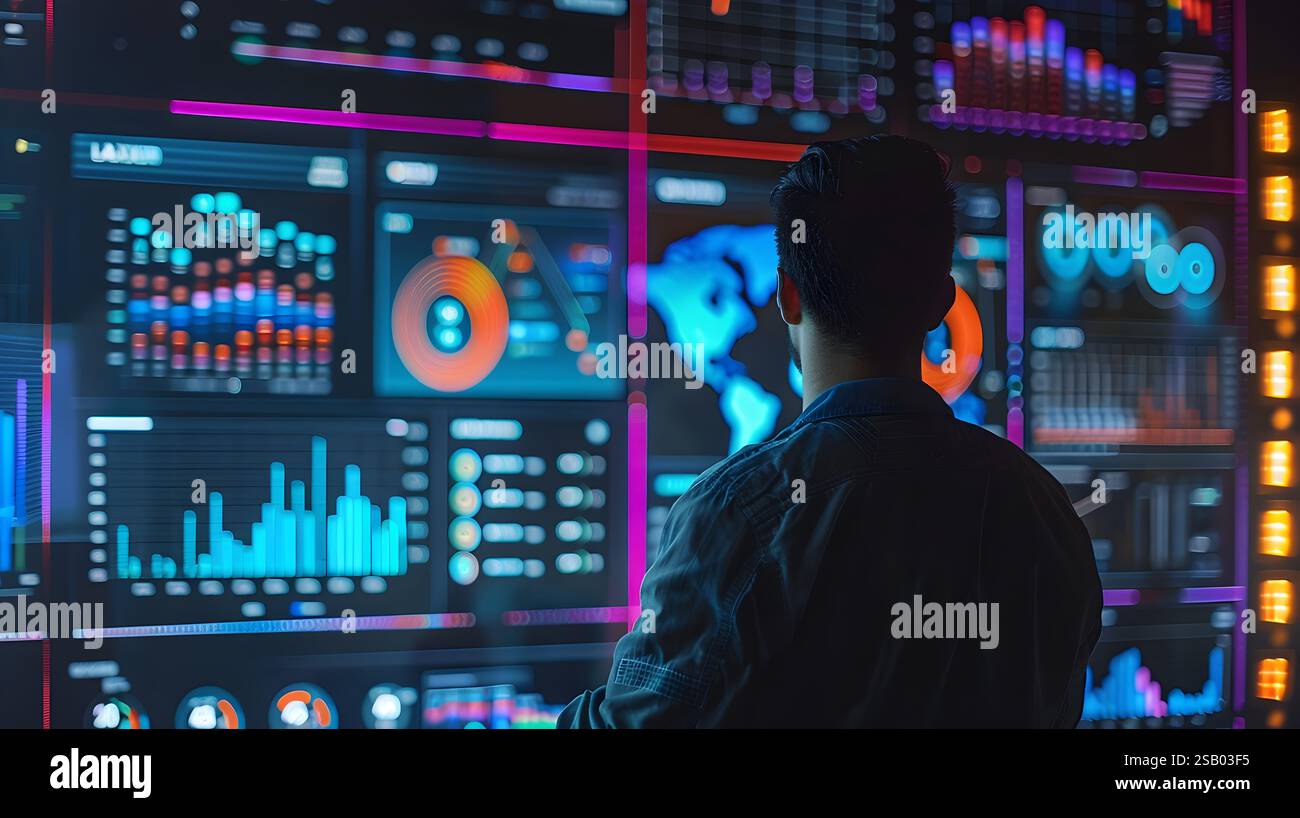 This digital dashboard image showcases a futuristic,interactive ...