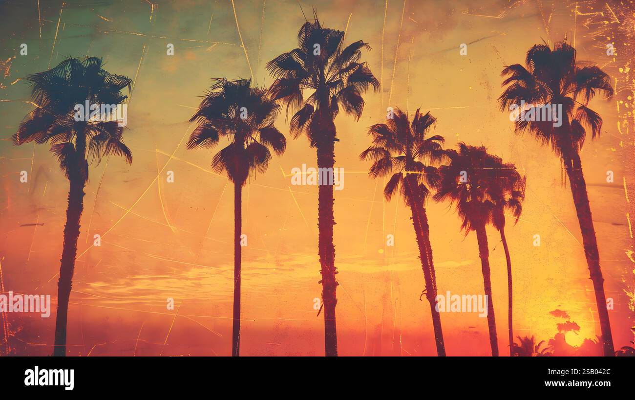 This image captures a stunning cinematic sunset scene,with silhouetted ...
