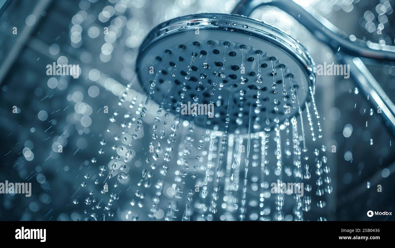 This image captures the dynamic action of a powerful shower head being ...