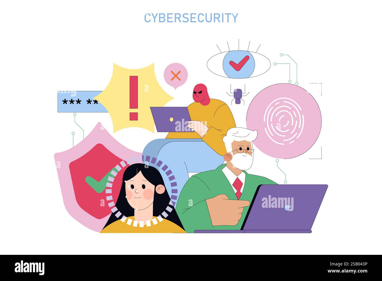Cybersecurity concept. Online protection measures, data encryption, identity verification, and ...