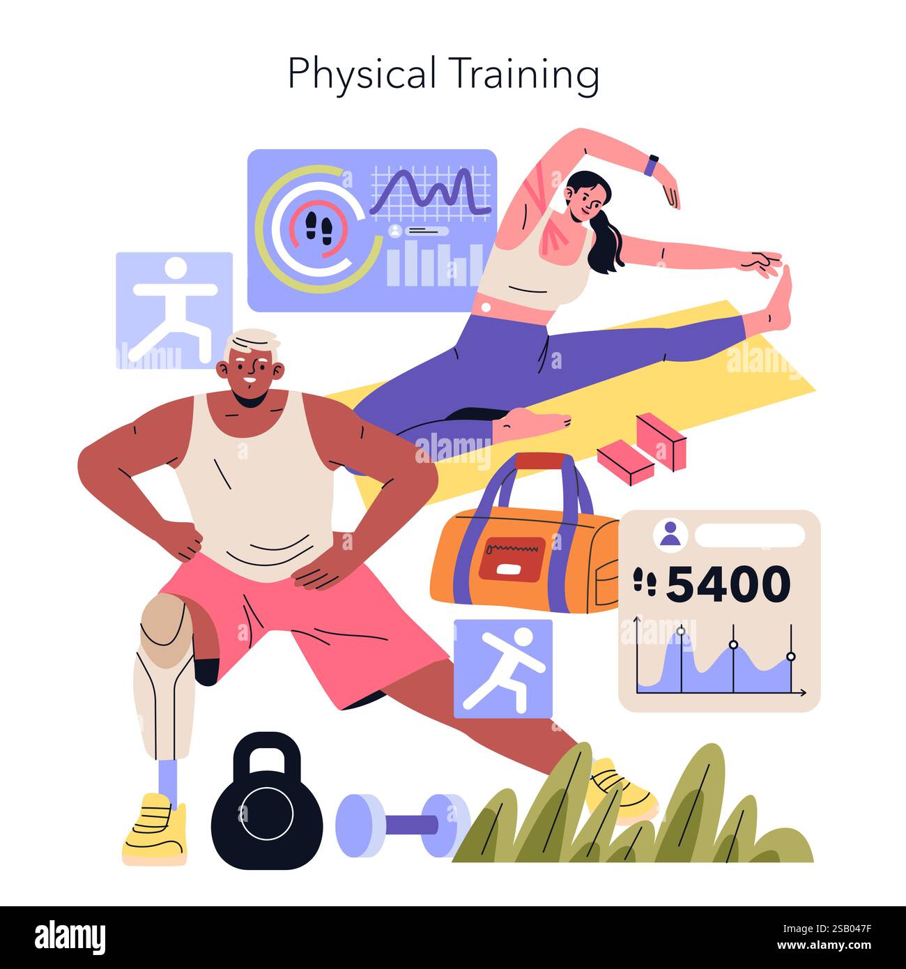 Biohacking concept. Illustration of individuals engaged in fitness ...