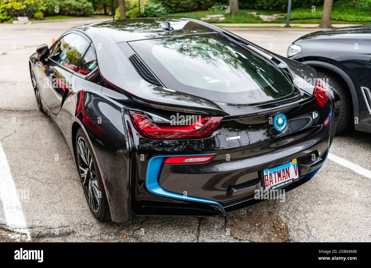 Chicago, Illinois - September 29, 2024: BMW i8 Giga world black color. BMW i8 Giga world parked ...