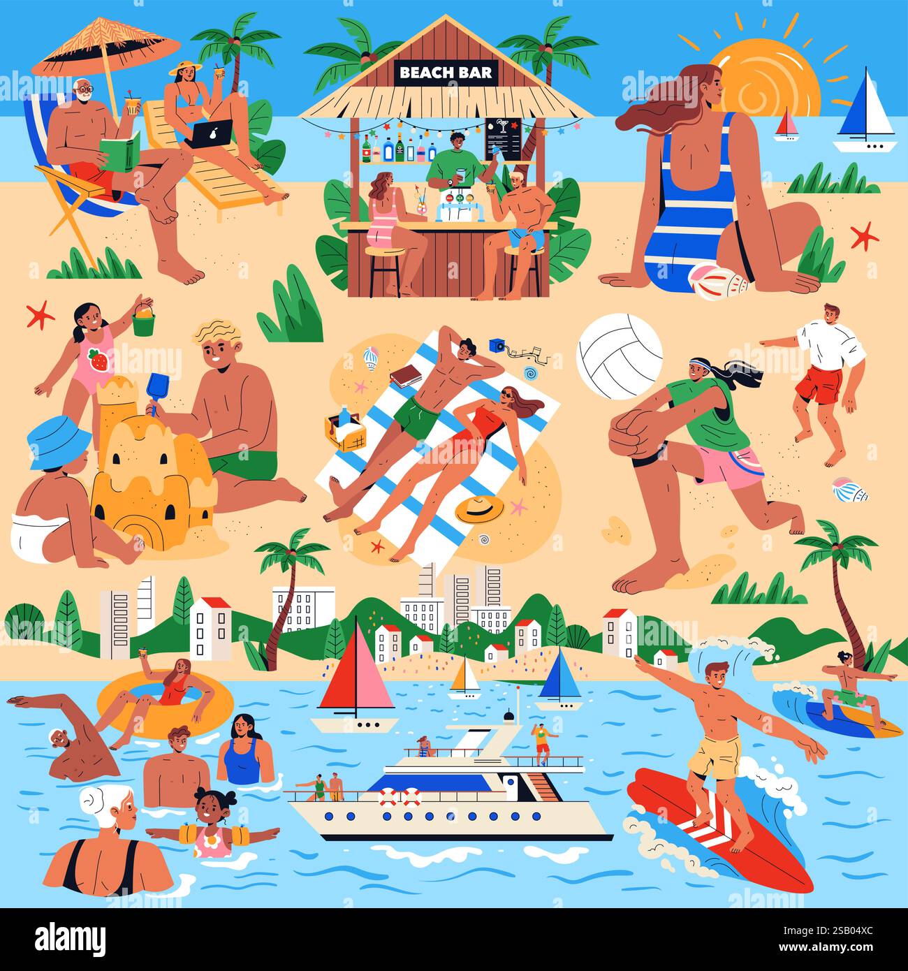 Beach Vacation concept. A lively scene capturing the joy of beach ...