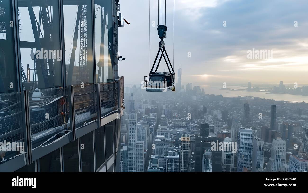This captivating aerial perspective showcases an autonomous crane ...