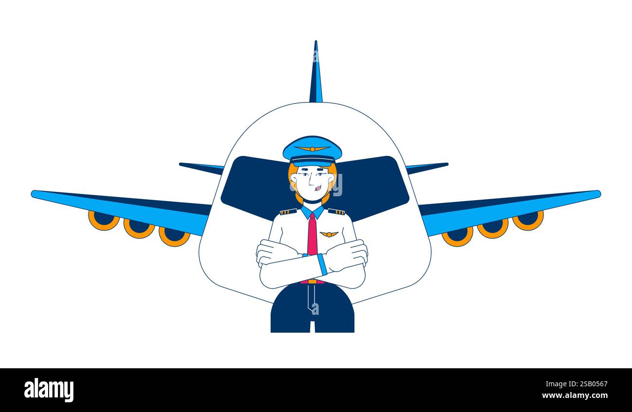 Female pilot with airplane cartoon flat illustration Stock Vector Image ...
