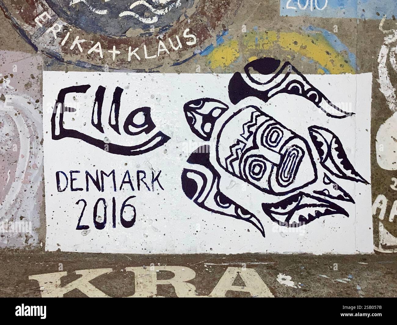 ‘Good luck’ painting on the was of the harbour in Madeira, Portugal ...