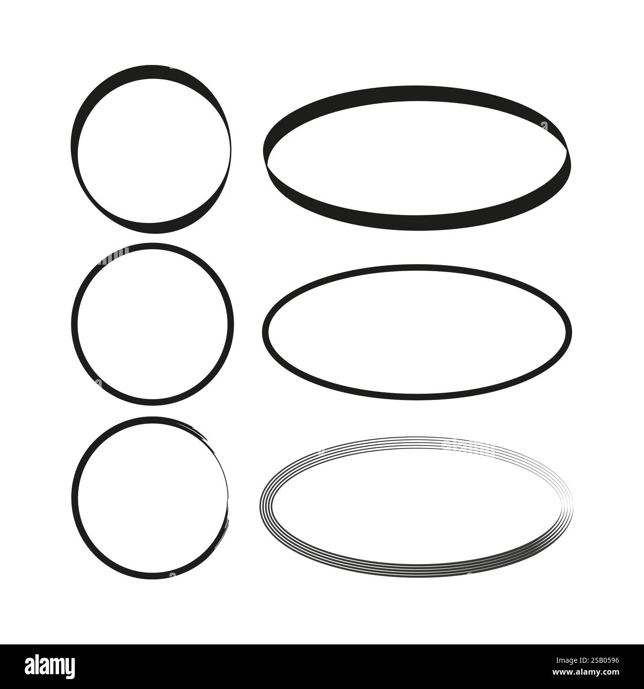 Circle and oval shapes. Geometric outline elements. Black and white ...