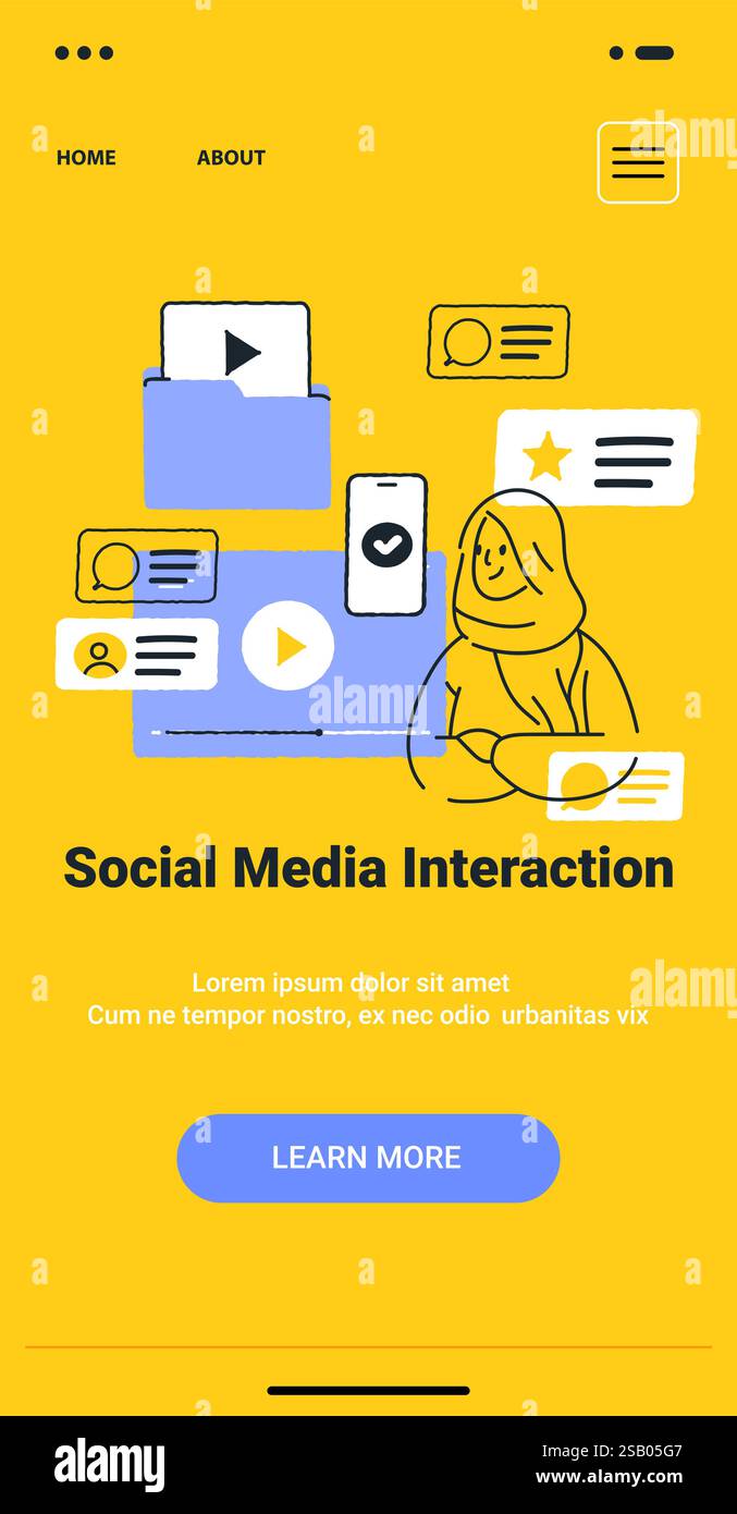Social media interaction concept with woman sketch icons in yellow and ...