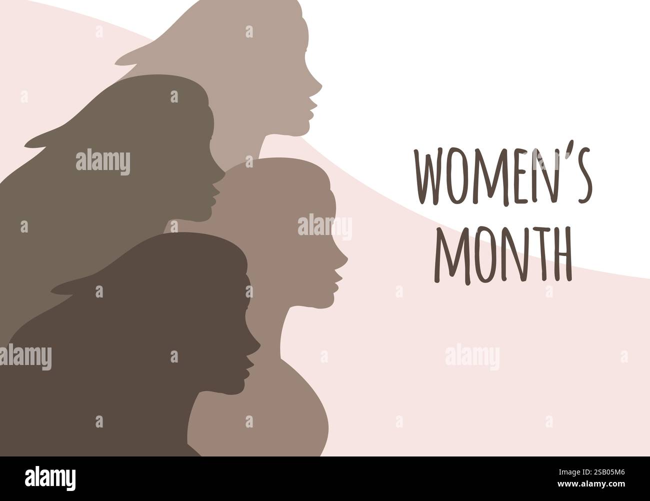 Vector flat banner with women silhouette and women month lettering ...