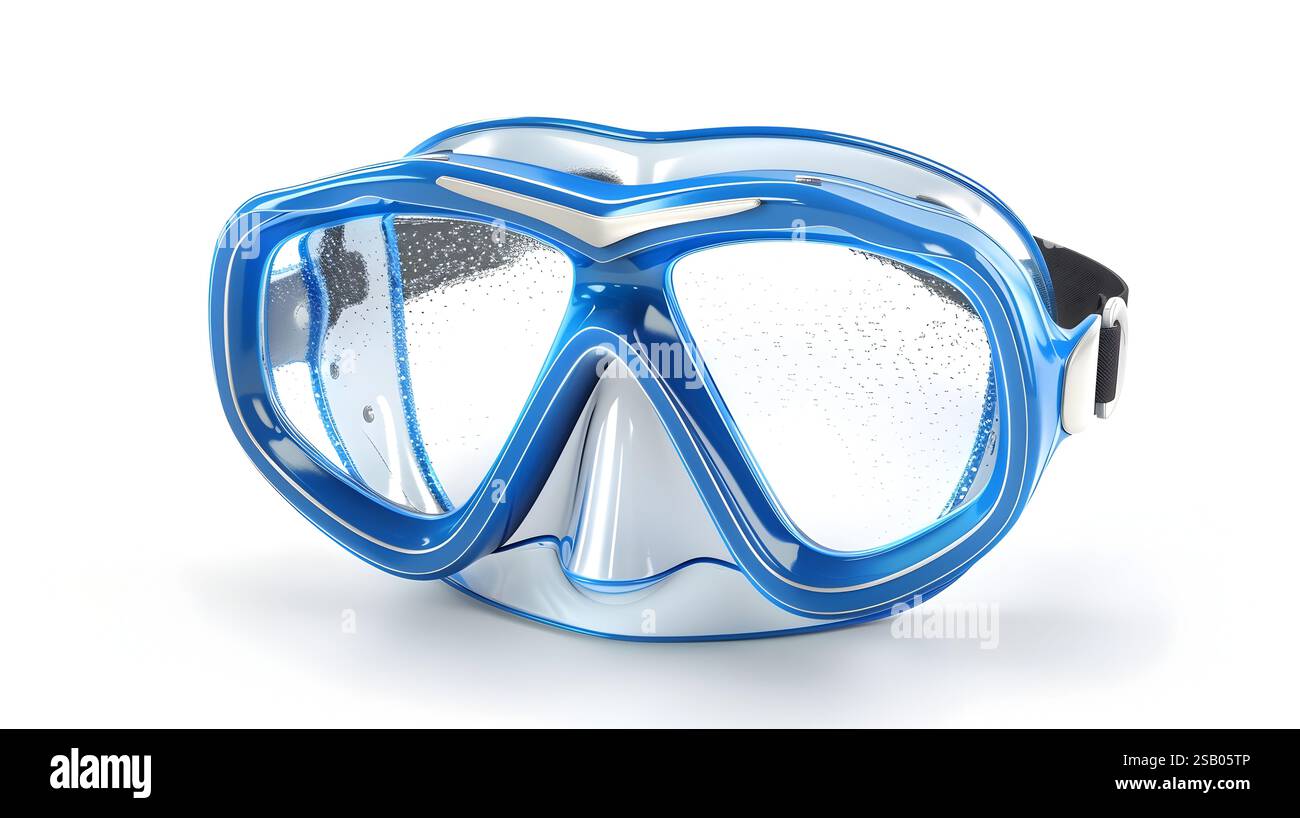 Detailed 3D of a blue and clear glass scuba diving mask,representing ...
