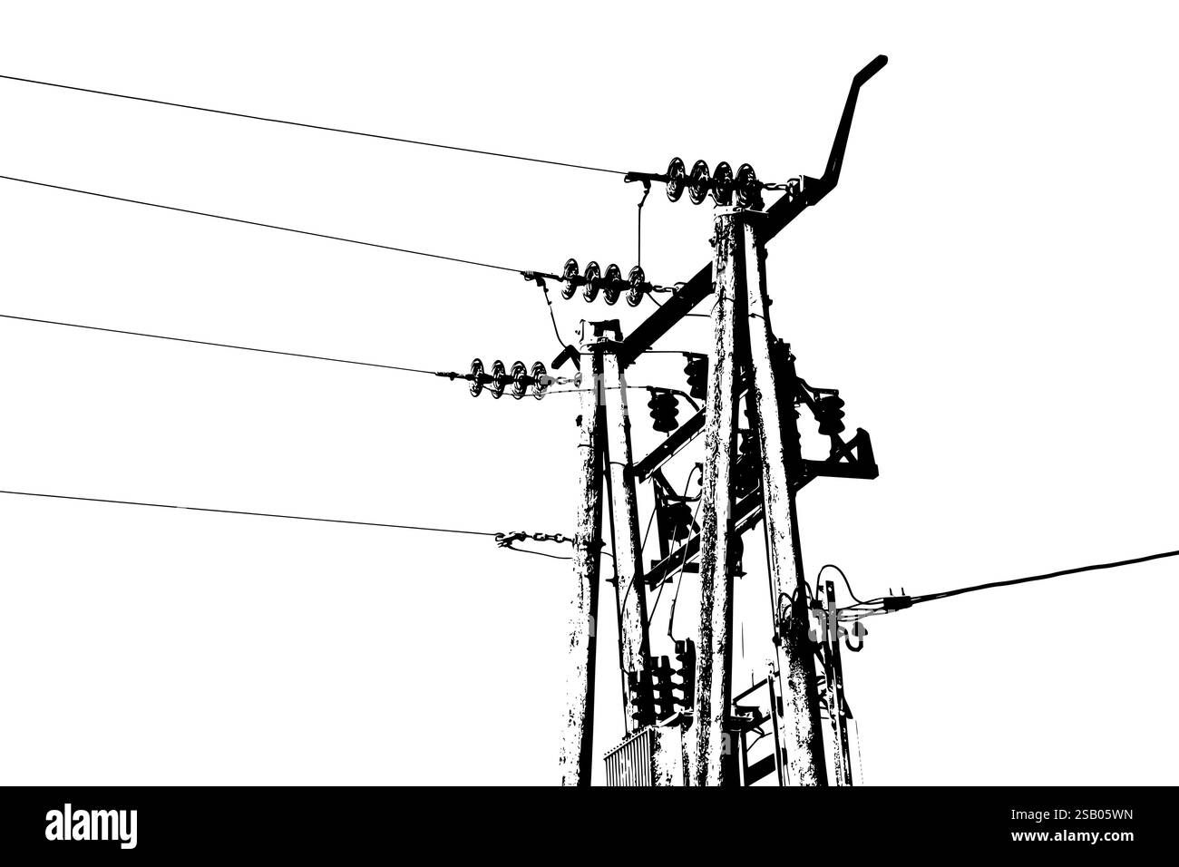 Black and white utility pole silhouette. Isolated graphics of electric ...