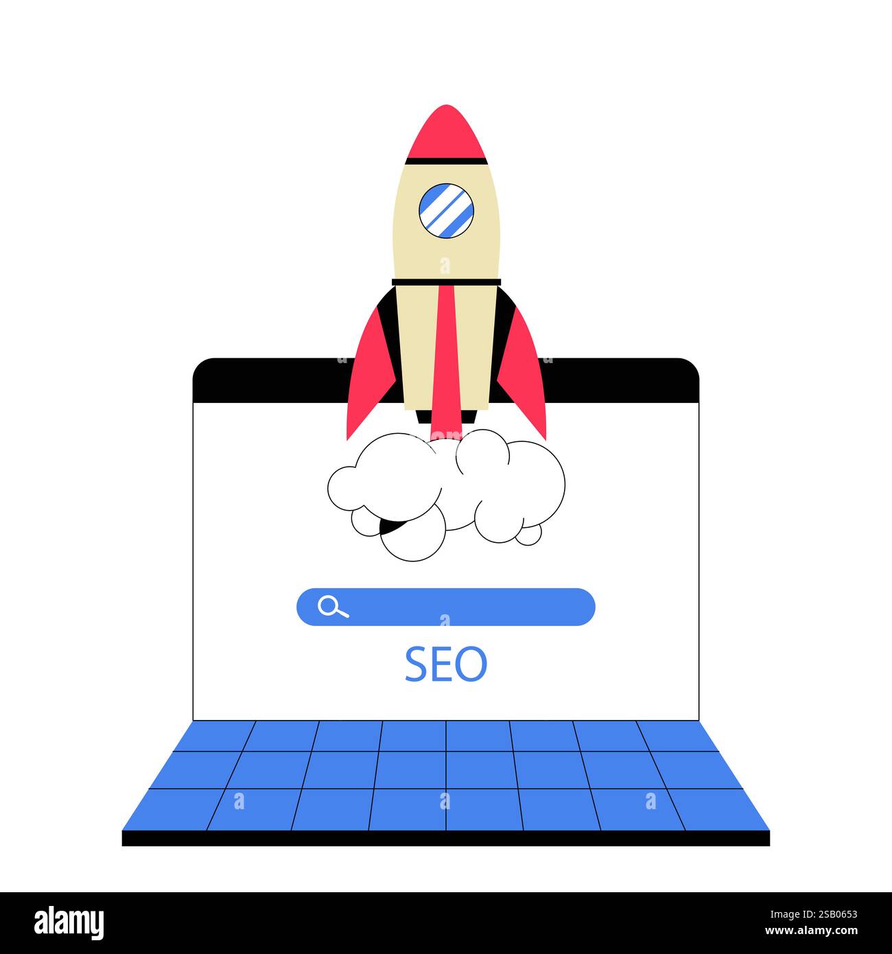 Seo Rocket Launch From Search Bar In Flat Vector Illustration ...