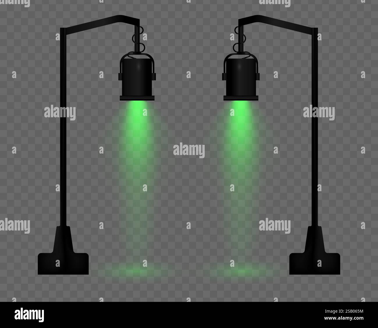 Realistic vector street lamp with warm green light on a transparent ...