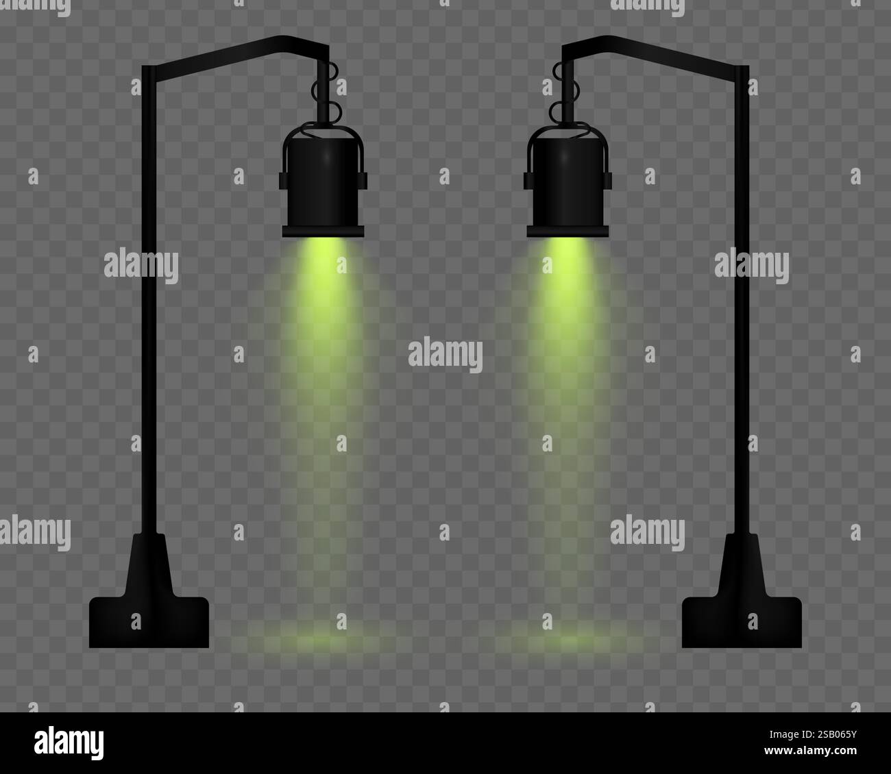 Realistic vector street lamp with warm green light on a transparent ...