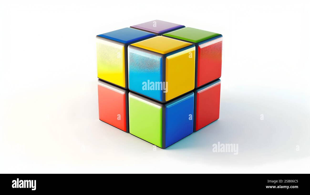 A colorful and perfectly solved Rubik's cube,isolated against a plain ...