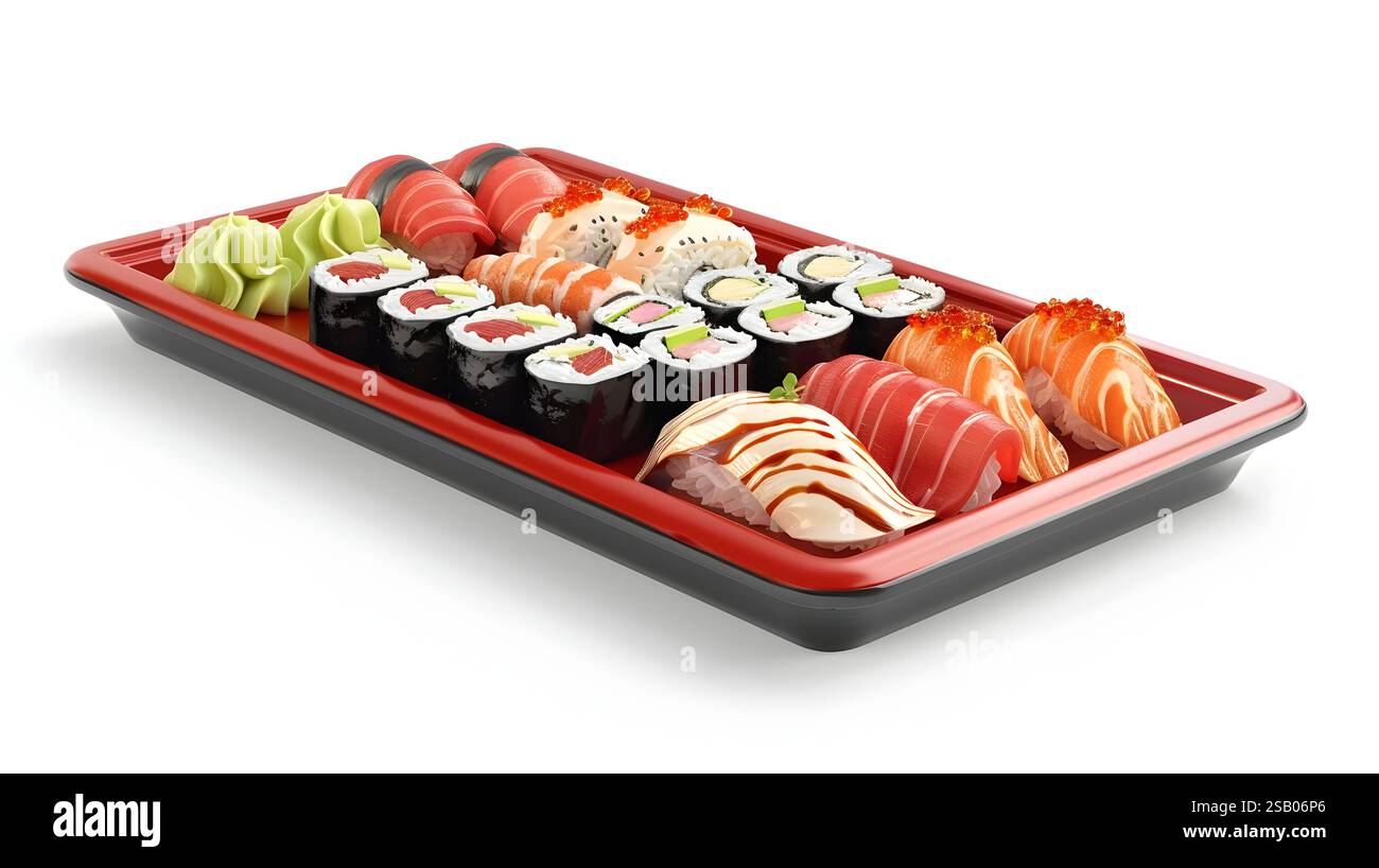 This beautifully crafted sushi platter showcases an assortment of ...