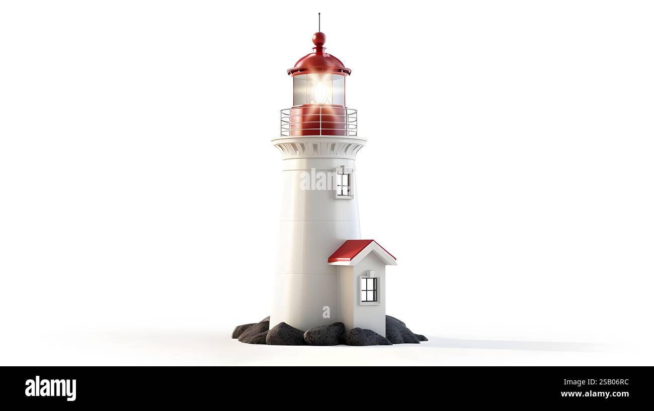 A 3D rendering of a classic coastal lighthouse design with a bright ...