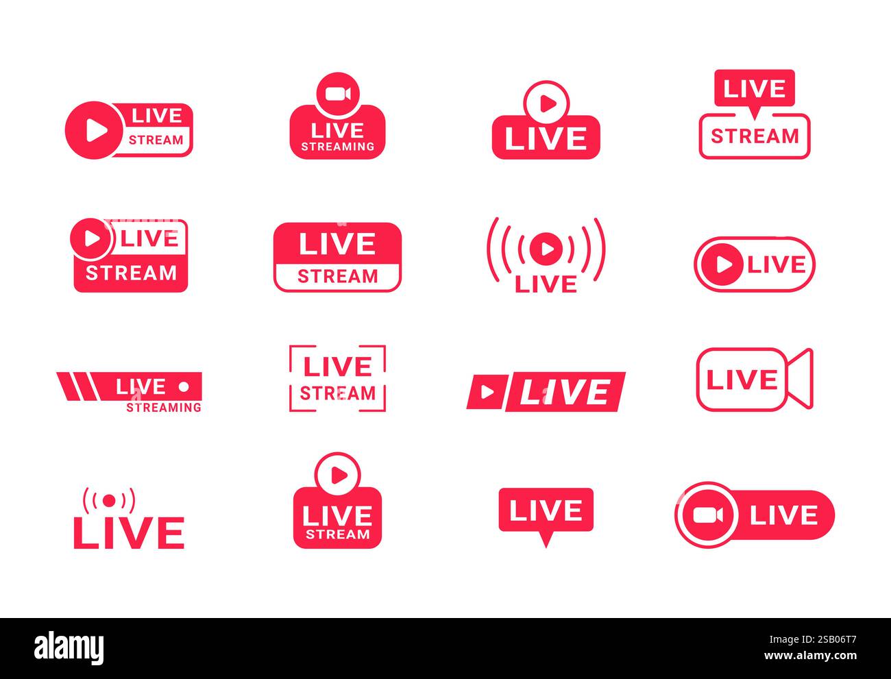 Set of isolated icons for streaming, live broadcast, live performances ...