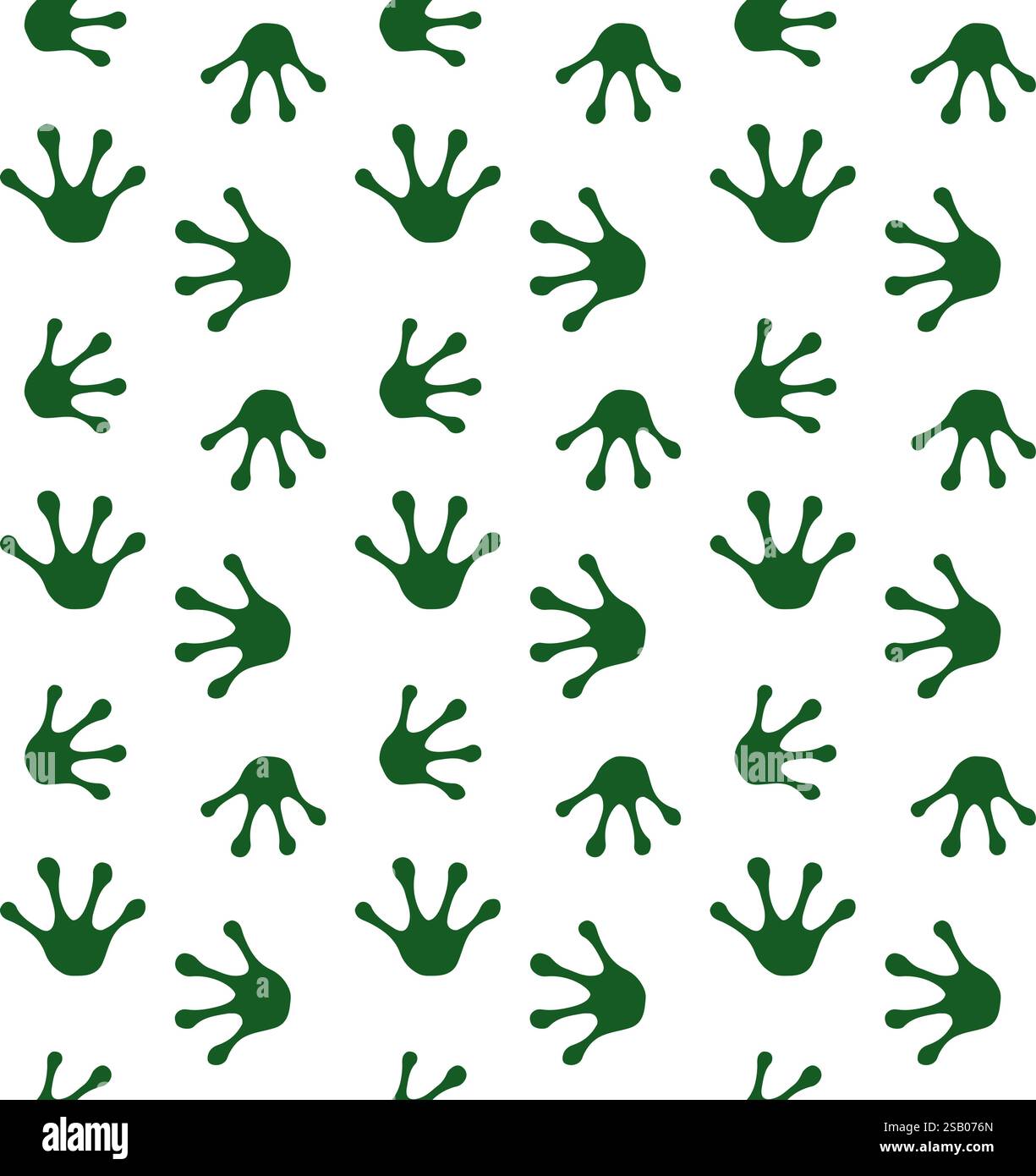 Vector seamless pattern of green hand drawn frog paw footprint isolated ...