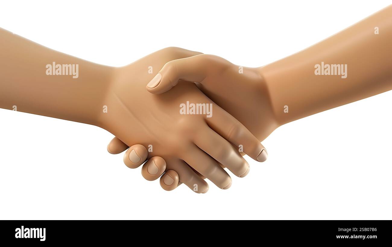This digital depicts a 3D handshake icon,featuring two stylized hands ...