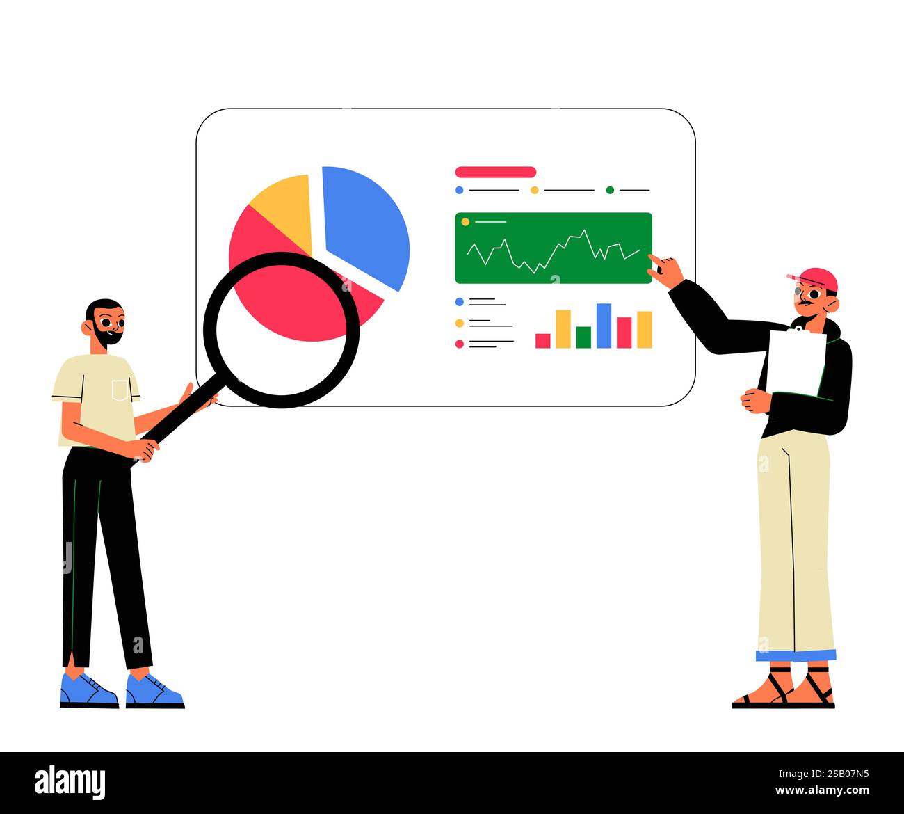 Business Analysts With Data Charts And Graphs In Flat Vector ...